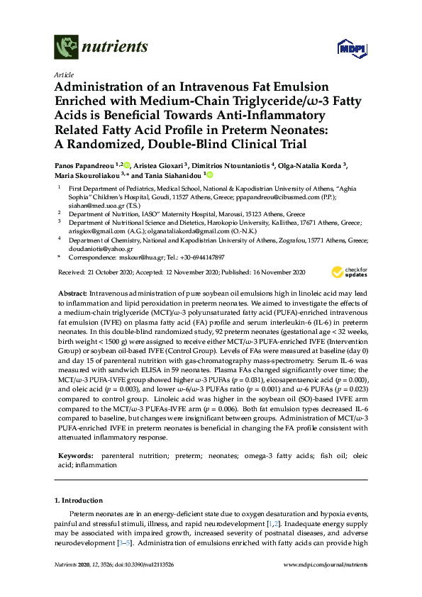 (PDF) Administration of an Intravenous Fat Emulsion Enriched with ...