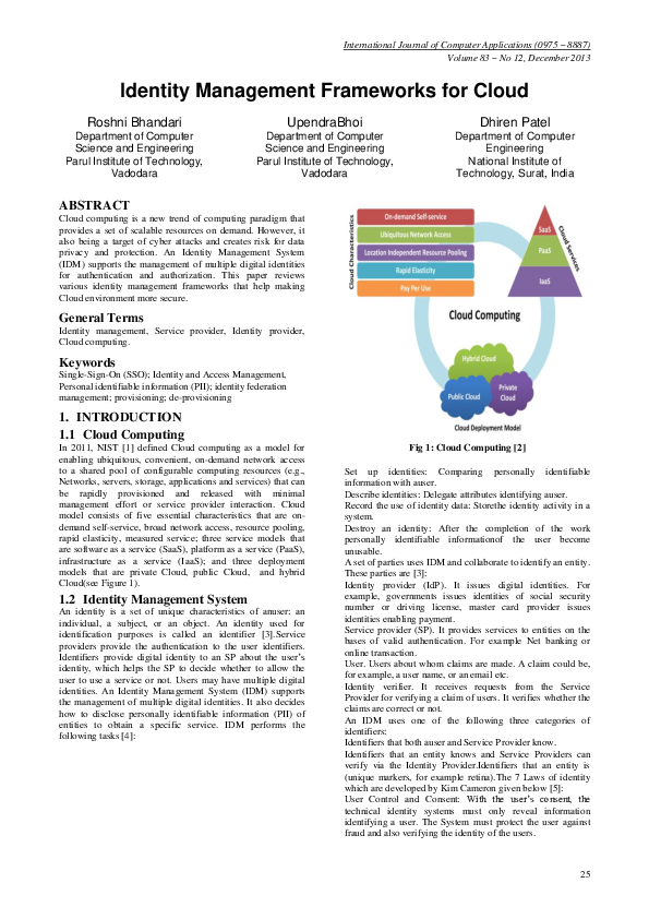 (PDF) Identity Management Frameworks for Cloud (PDF) Identity Management Frameworks for Cloud