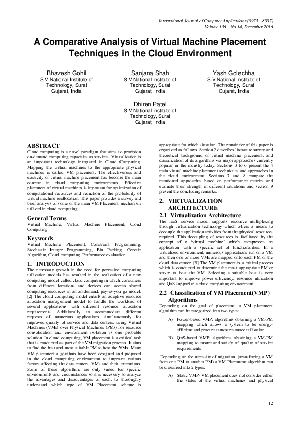 (PDF) A Comparative Analysis of Virtual Machine Placement Techniques in the Cloud Environment