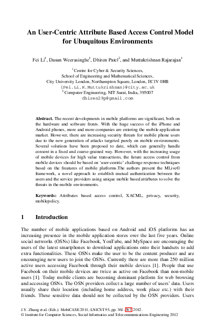 Pdf An User Centric Attribute Based Access Control Model For