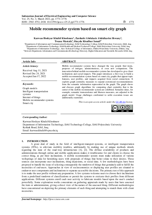 (PDF) Mobile recommender system based on smart city graph