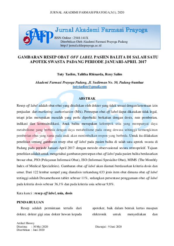 (PDF) Gambaran Resep Obat Off Label Pasien Balita DI Salah Satu Apotek ...