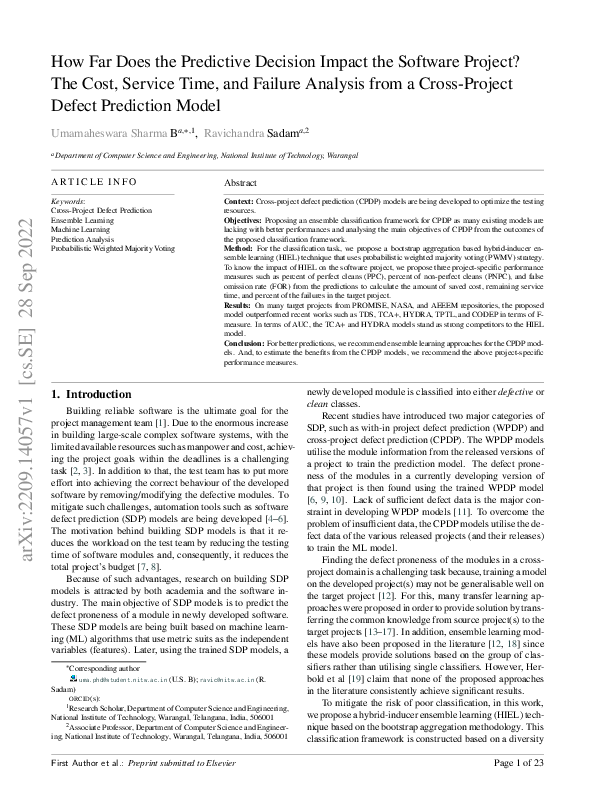 (PDF) How far does the predictive decision impact the software project? The cost, service time ...