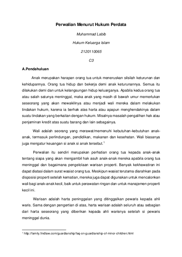 (PDF) Perwalian Menurut Hukum Perdata