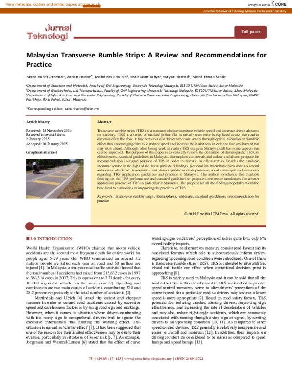 (PDF) Malaysian Transverse Rumble Strips: A Review and Recommendations ...