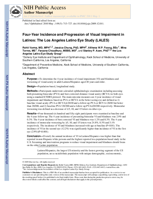 (PDF) Four-Year Incidence and Progression of Visual Impairment in ...