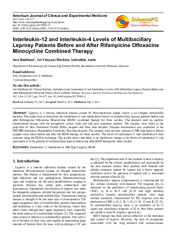 (PDF) Interleukin-12 and Interleukin-4 Levels of Multibacillary Leprosy ...