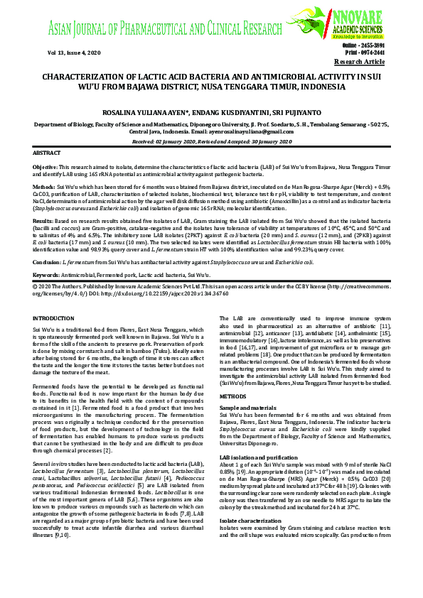 Pdf Characterization Of Lactic Acid Bacteria And Antimicrobial