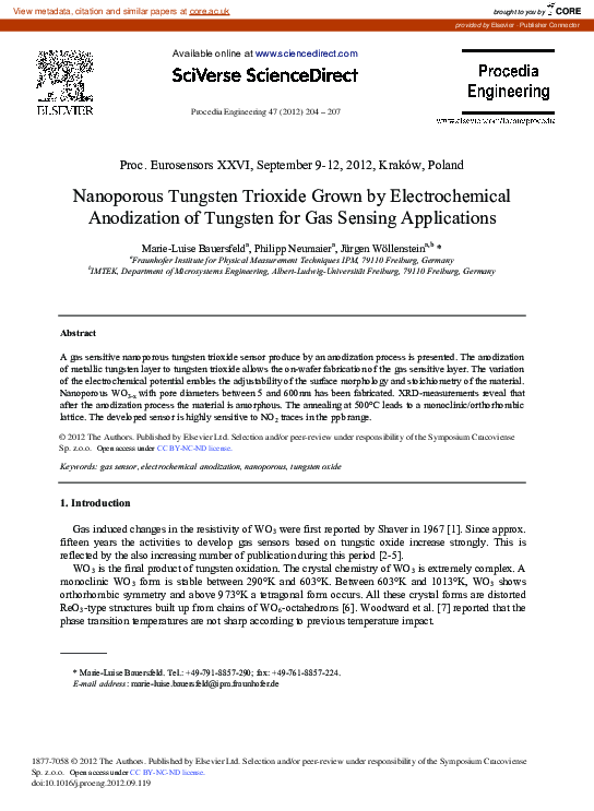 (PDF) Nanoporous Tungsten Trioxide Grown by Electrochemical Anodization ...