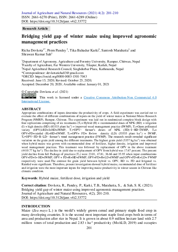 Pdf Bridging Yield Gap Of Winter Maize Using Improved Agronomic