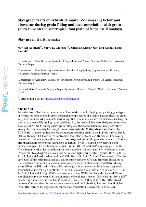 (PDF) Stay-green traits of hybrids of maize (Zea mays L.) below and ...