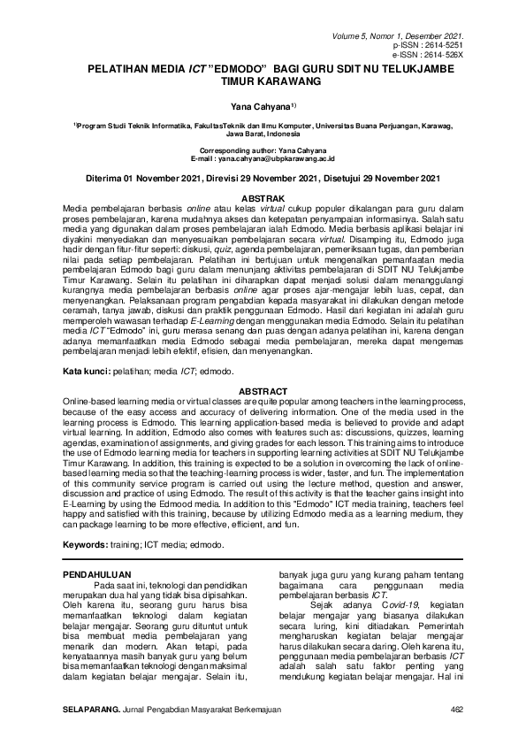 (PDF) Pelatihan Media Ict ”Edmodo” Bagi Guru Sdit Nu Telukjambe Timur Karawang | Yana Cahyana ...