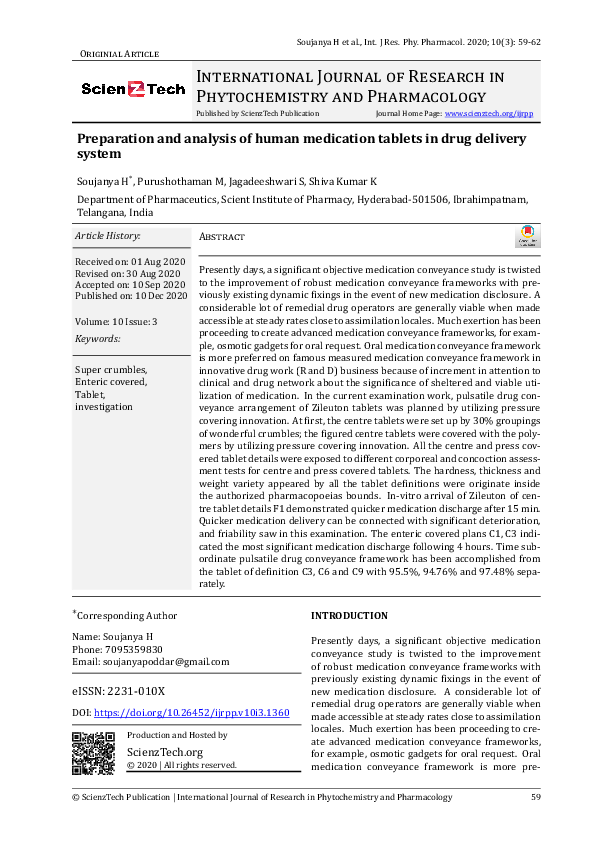 (PDF) Preparation and analysis of human medication tablets in drug ...