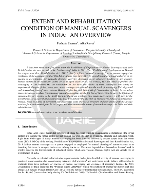 (PDF) Extent and Rehabilitation Condition of Manual Scavengers in India ...