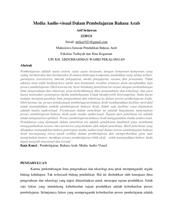 (PDF) Media Audio-visual Dalam Pembelajaran Bahasa Arab