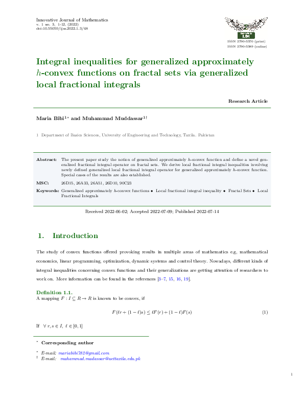 Pdf Integral Inequalities For Generalized Approximately H Convex Functions On Fractal Sets Via