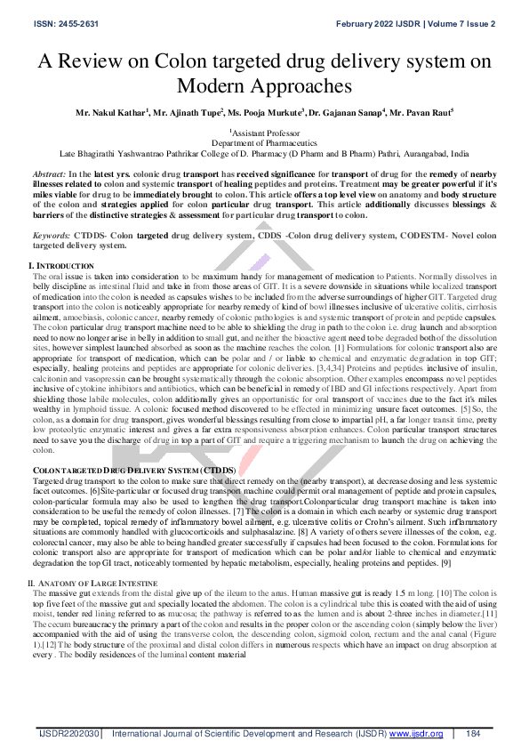 (PDF) A Review on Colon targeted drug delivery system on Modern Approaches