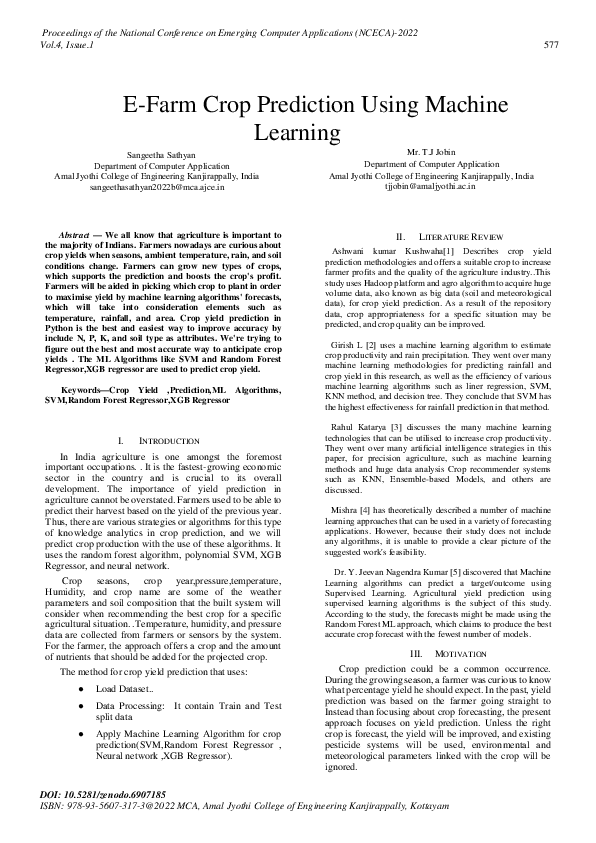 E-Farm Crop Prediction Using Machine Learning