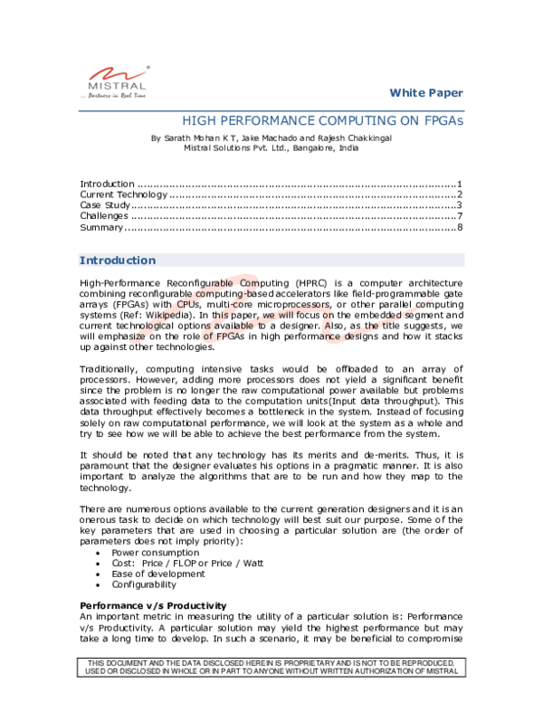 (PDF) White Paper HIGH PERFORMANCE COMPUTING ON FPGAs