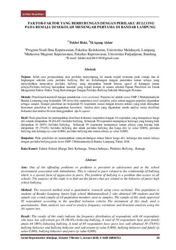 (PDF) Faktor-Faktor Yang Berhubungan Dengan Perilaku Bullying Pada ...