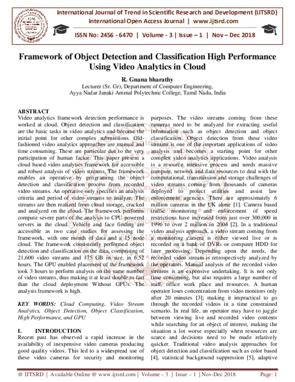 (PDF) Framework of Object Detection and Classification High Performance ...