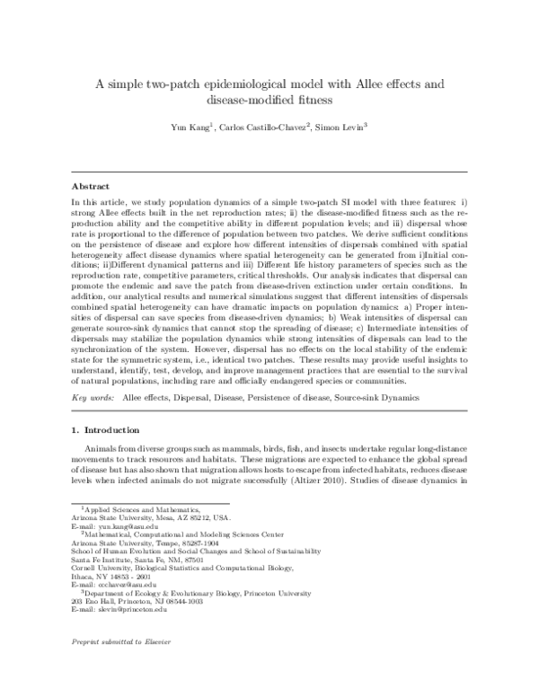 (PDF) A Simple Two-Patch Epidemiological Model with Allee Effects and ...