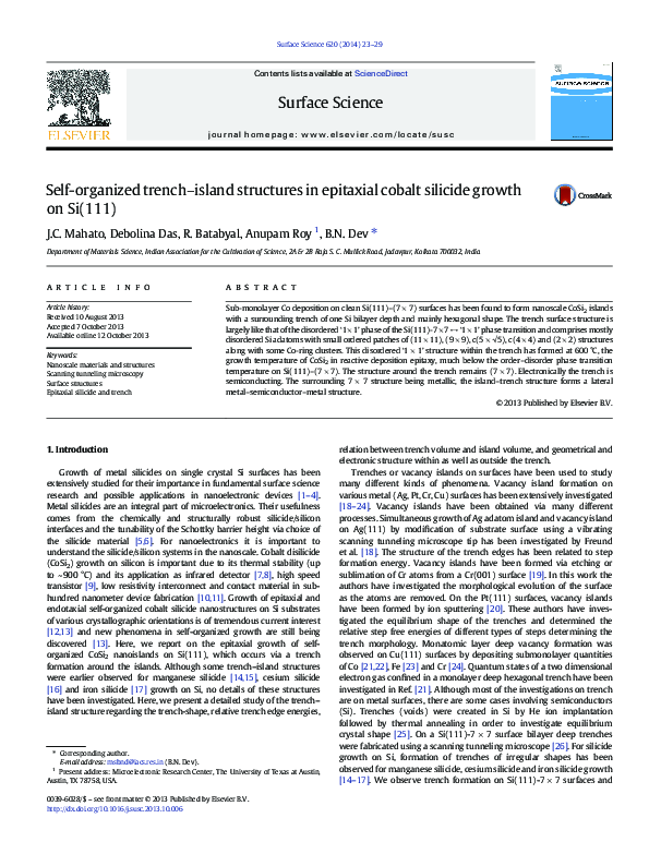 (PDF) Self-organized trench–island structures in epitaxial cobalt ...