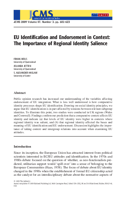 (PDF) EU Identification and Endorsement in Context: The Importance of ...