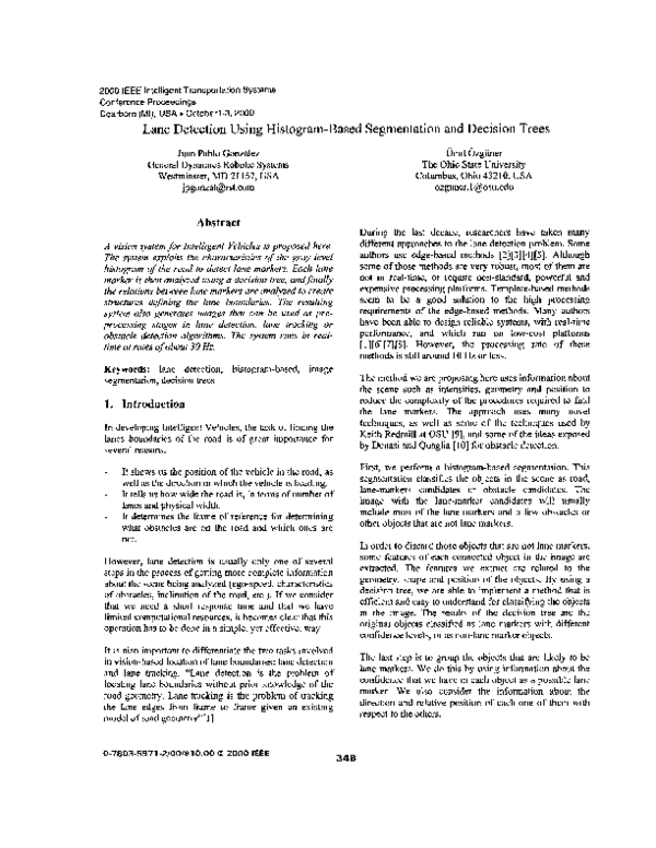 (PDF) Lane detection using histogram-based segmentation and decision trees