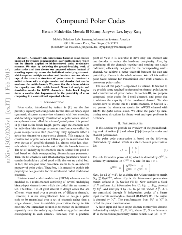 (PDF) Compound polar codes