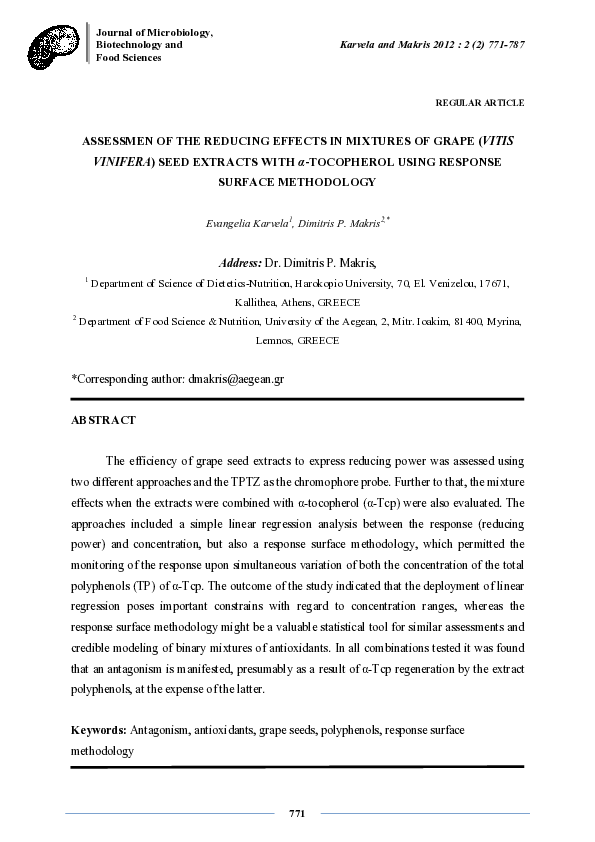 (PDF) Assessment of the reducing effects in mixtures of grape (Vitis vinifera) seed extracts ...