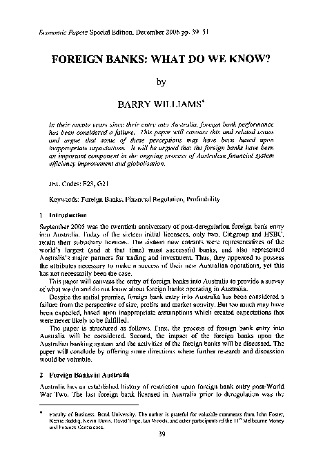 (PDF) Foreign Banks: What Do We Know?