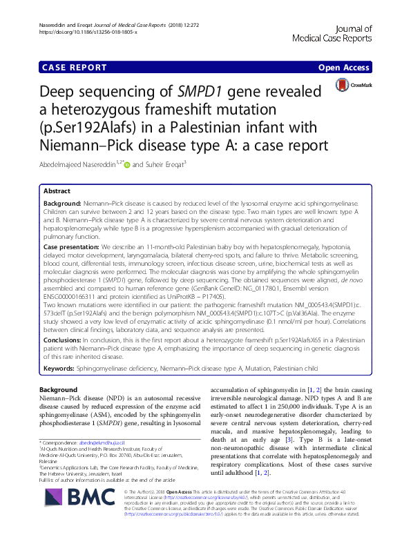 (PDF) Deep sequencing of SMPD1 gene revealed a heterozygous frameshift ...