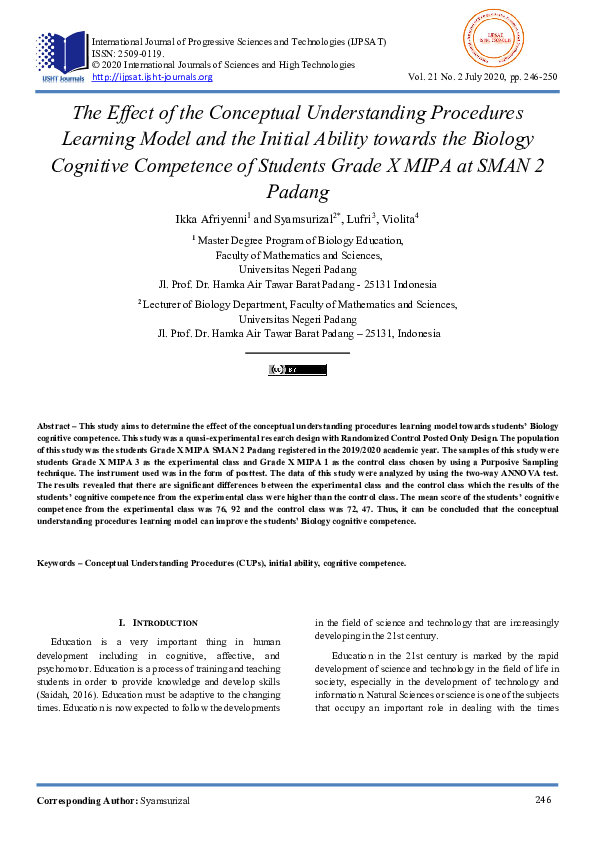 Pdf The Effect Of The Conceptual Understanding Procedures Learning Model And The Initial