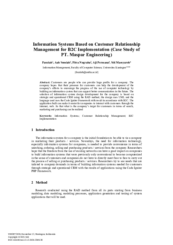 (PDF) Information Systems Based on Customer Relationship Management for ...