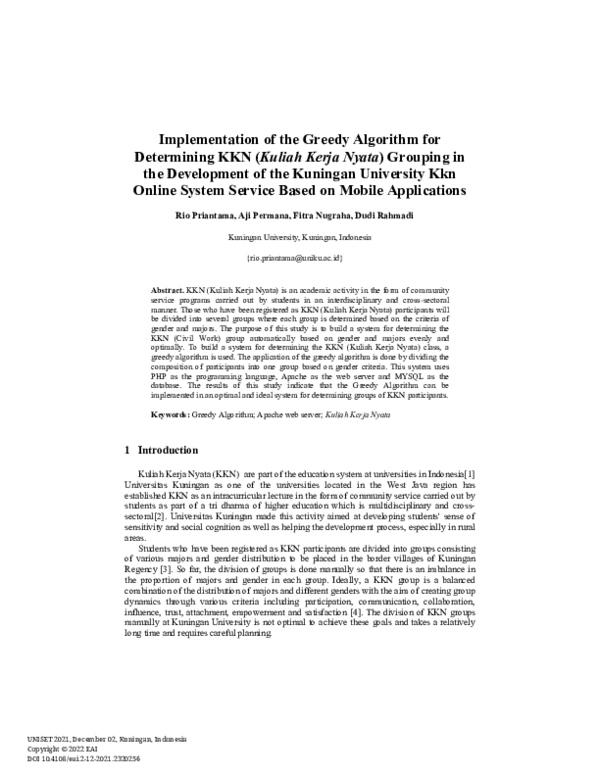 (PDF) Implementation of the Greedy Algorithm for Determining KKN ...
