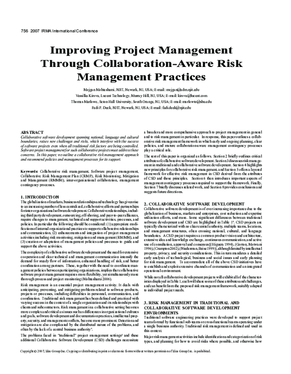 (PDF) Improving Project Management Through Collaboration-Aware Risk ...