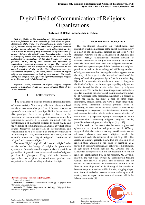 (PDF) Digital Field of Communication of Religious Organizations