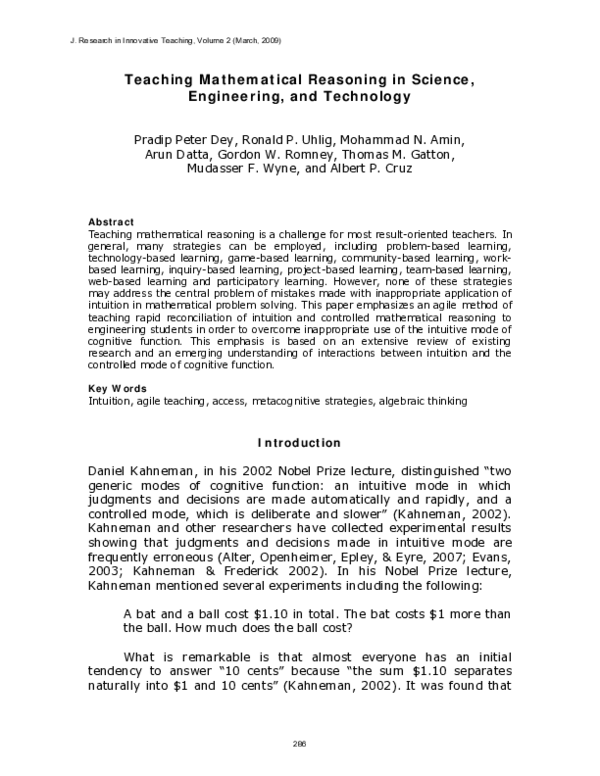 (PDF) Teaching Mathematical Reasoning in Science, Engineering, and Technology