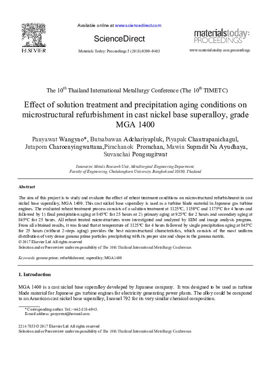 (PDF) Effect of solution treatment and precipitation aging conditions ...