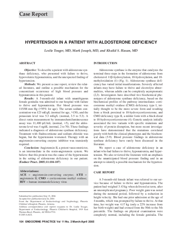 (PDF) Hypertension in a Patient with Aldosterone Deficiency