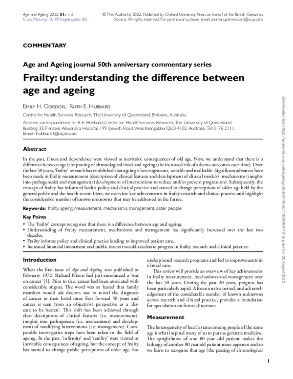 (PDF) Frailty: understanding the difference between age and ageing
