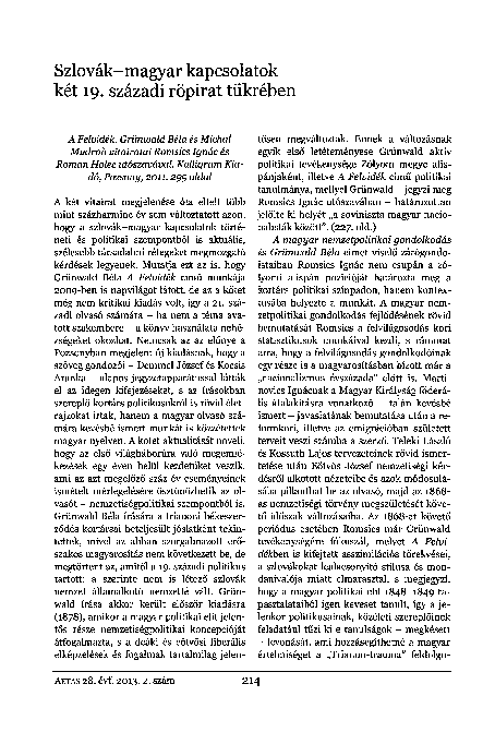 (PDF) Szlovák-magyar kapcsolatok két 19. századi röpirat tükrében : A ...