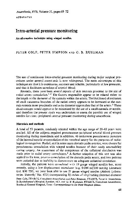 (PDF) Intra-arterial pressure monitoring | Peter Simpson - Academia.edu