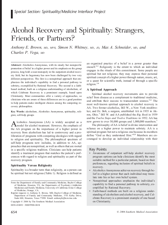 (PDF) Alcohol Recovery and Spirituality: Strangers, Friends, or Partners?