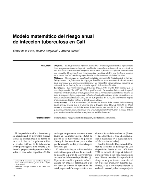 (PDF) Modelo matemático del riesgo anual de infección tuberculosa en ...