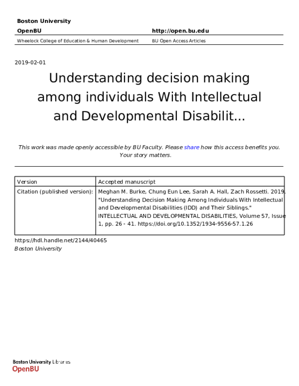 (PDF) Understanding Decision Making Among Individuals With Intellectual ...