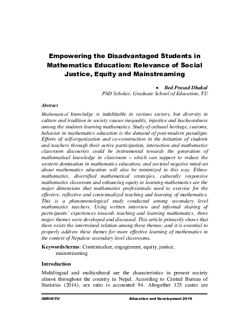 (PDF) Empowering the Disadvantaged Students in Mathematics Education ...