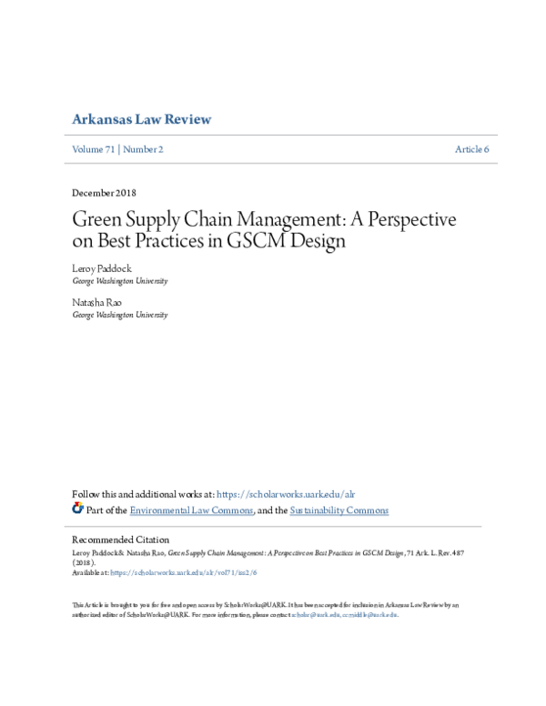 (PDF) Green Supply Chain Management: A Perspective on Best Practices in ...