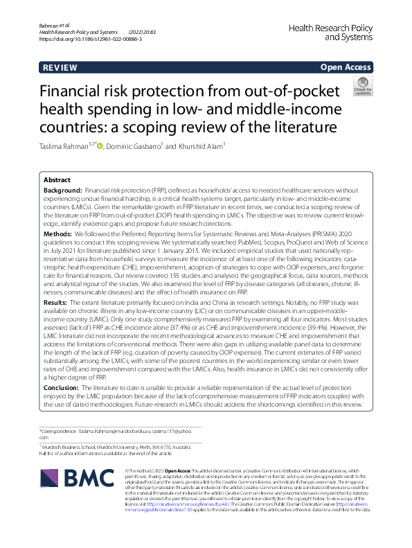 (PDF) Financial risk protection from out-of-pocket health spending in ...